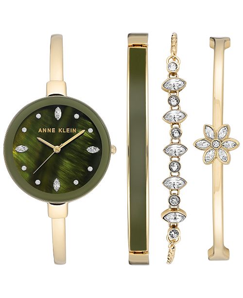 Anne Klein Women's Gold-Tone Bangle Bracelet Watch Set 32mm & Reviews ...