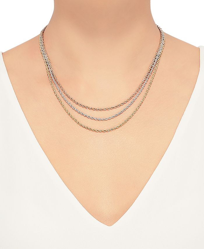 Italian Gold Tricolor Triple Strand Rope 17" Chain Necklace in 10k Gold ...