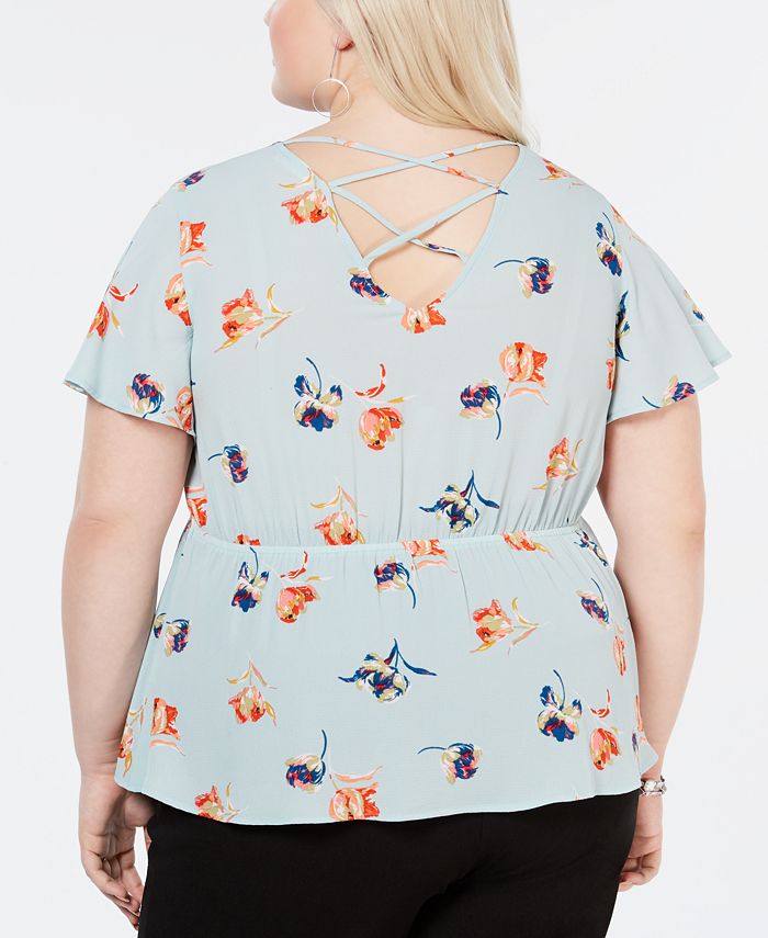 Monteau Trendy Plus Size Ruffle-Neck Printed Top - Macy's