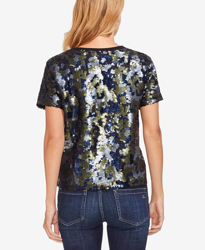 Vince Camuto Sequined Camo Top - Macy's