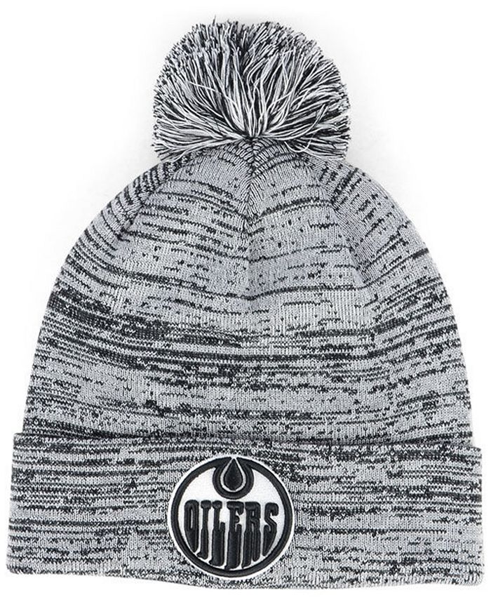 Authentic NHL Headwear Edmonton Oilers Black White Cuffed Pom Knit Hat ...