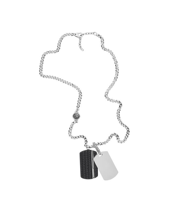 Diesel Men's Double Dog Tag Steel and Black Leather Pendant Necklace ...
