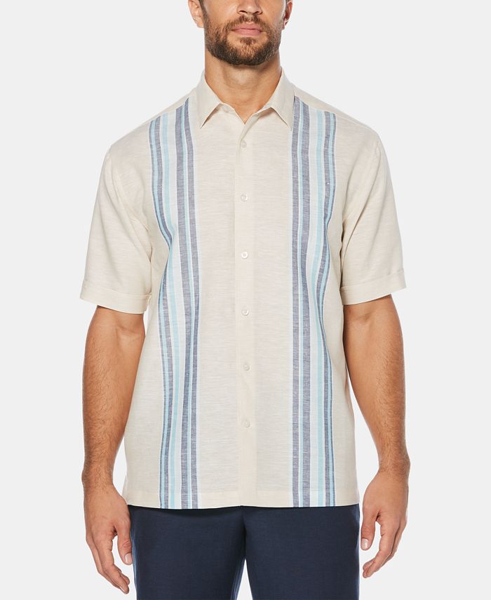 Cubavera Men's Engineered Striped Panel Short-Sleeve Linen Shirt - Macy's