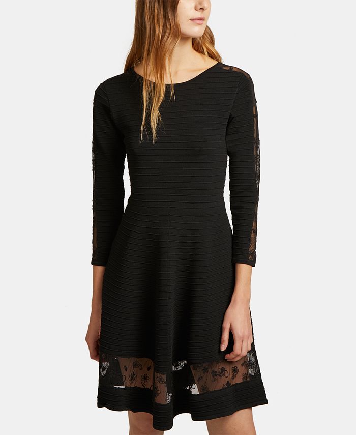 French Connection Voletta Mesh-Trim Dress - Macy's