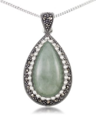Jade 19 x 10mm Marcasite Teardrop Pendant on 18 Chain in Sterling Silver