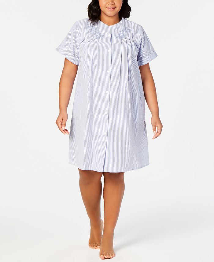 Miss Elaine Plus Size Seersucker Snap Robe - Macy's