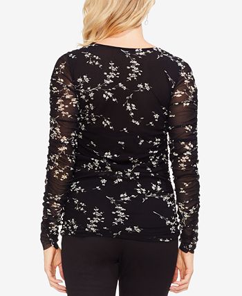 Vince Camuto Mesh-Sleeve Ruched Top - Macy's