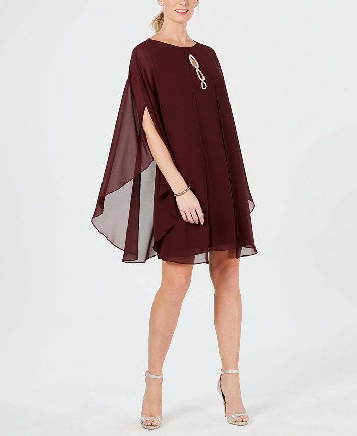 SL Fashions Rhinestone-Embellished Capelet Dress - Macy's