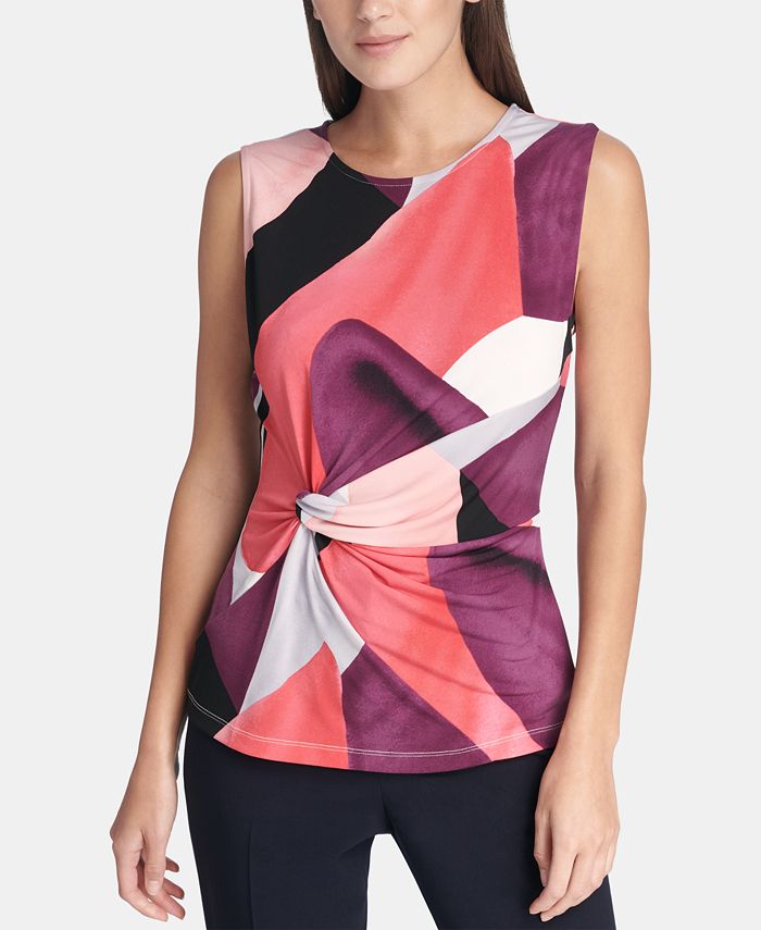 DKNY Printed Side-Knot Top - Macy's