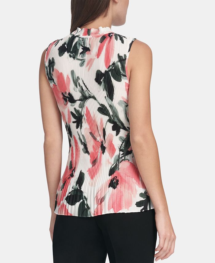 DKNY Pleated Tie-Neck Shell - Macy's
