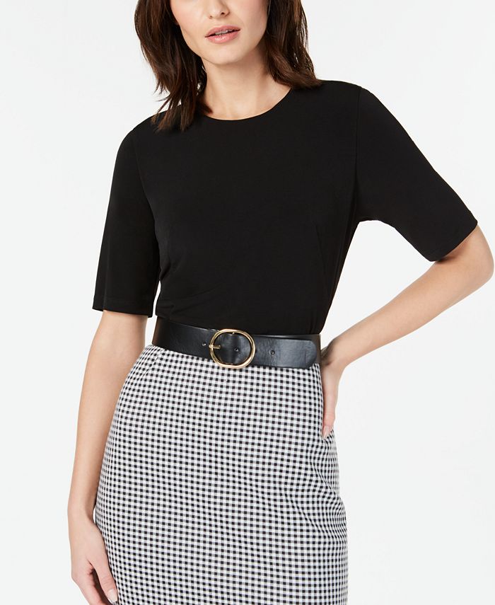 Calvin Klein Belted Solid & Houndstooth Sheath Dress - Macy's