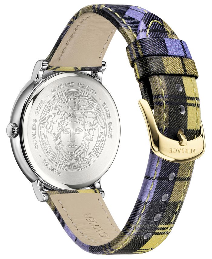 Versace Women's Swiss V-Circle Clans Edition Yellow Plaid Leather Strap ...
