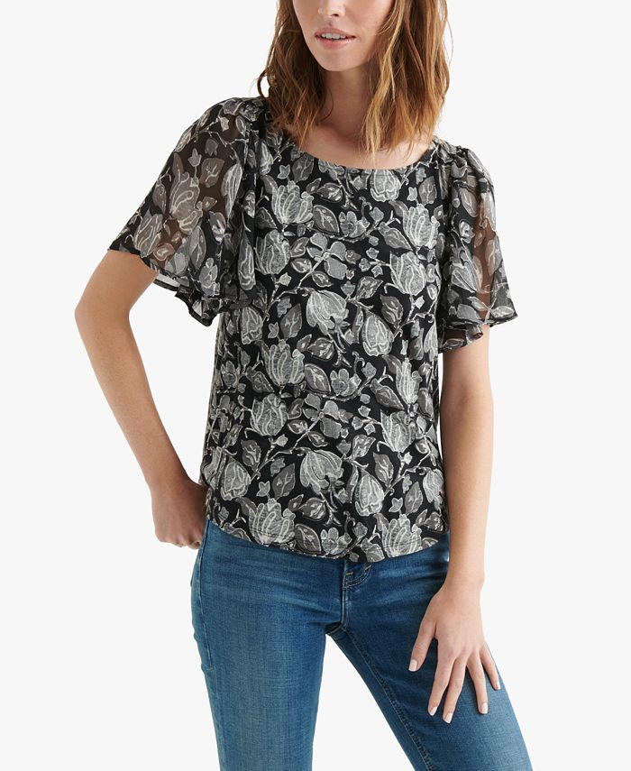Lucky Brand Open-Back Printed Top - Macy's