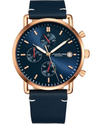 Stuhrling Original Men's Chrono, Rose Case, Blue Dial, Blue Strap Watch ...