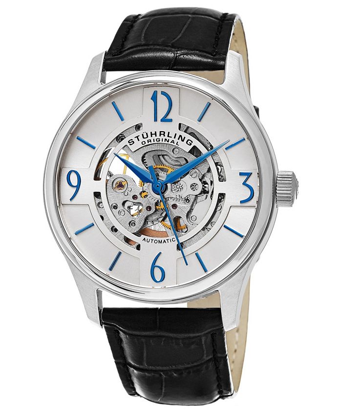 Stuhrling Original Men's Skeleton Automatic Watch, Silver Tone Case on ...