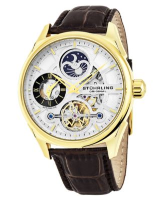 Stuhrling Original Men's Automatic Skeletonzied Dual Time Watch, Gold ...