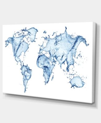 Designart World Map Water Splash Abstract Map Canvas Art Print - 32" X ...