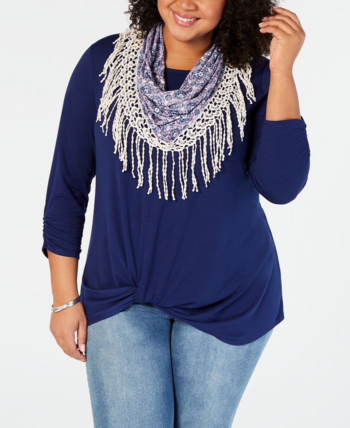 NY Collection Plus Size Twist-Front Scarf Top - Macy's