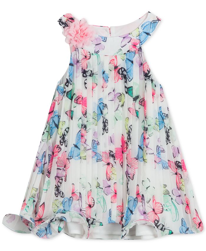 Rare Editions Baby Girls Pleated Butterfly-Print Chiffon Dress - Macy's