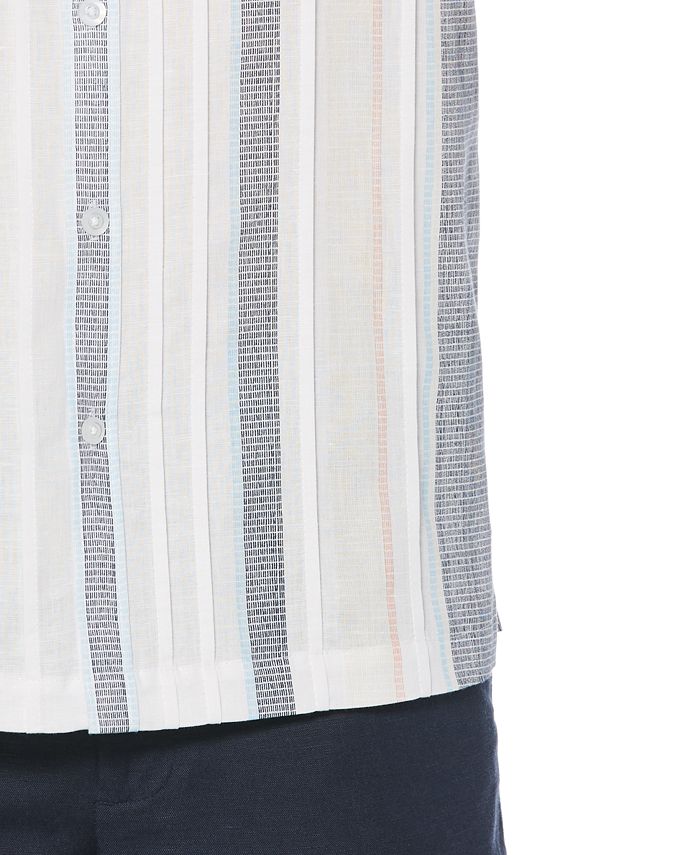 Cubavera Men's Yarn-Dyed Stripe Pintucked Panel Linen Shirt - Macy's