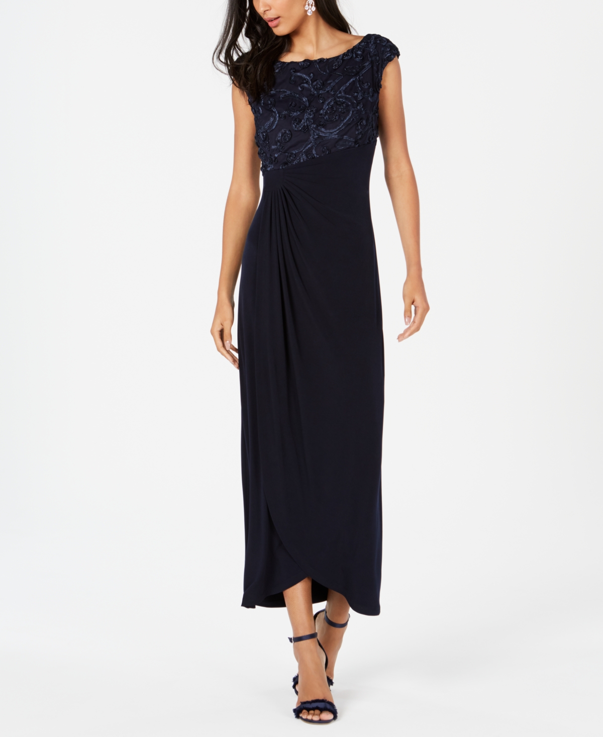 Click here for Connected Soutache Faux-Wrap Gown - Navy prices