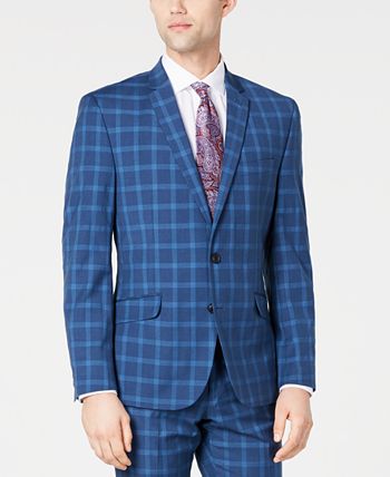 Billy London Men's Slim-Fit Performance Stretch Blue Plaid Suit - Macy's