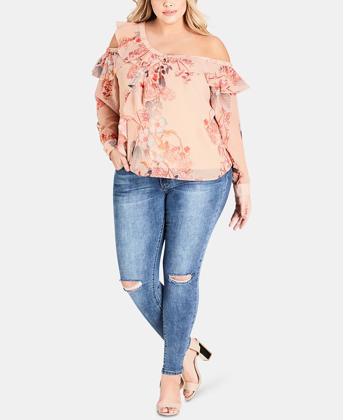 City Chic Trendy Plus Size One-Shoulder Ruffled Top - Macy's