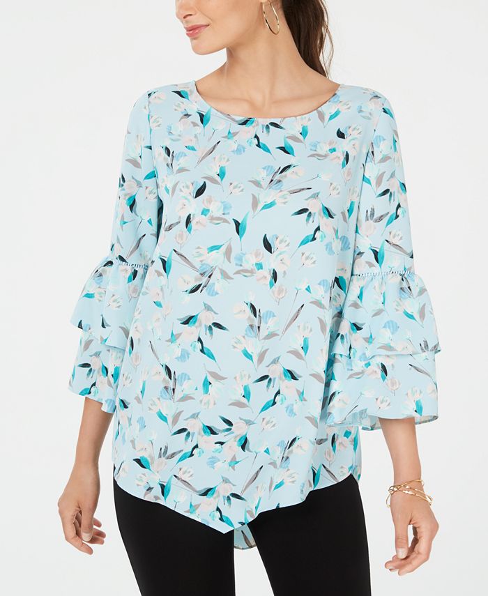 Alfani Petite Flounce V-Hem Top, Created for Macy's - Macy's