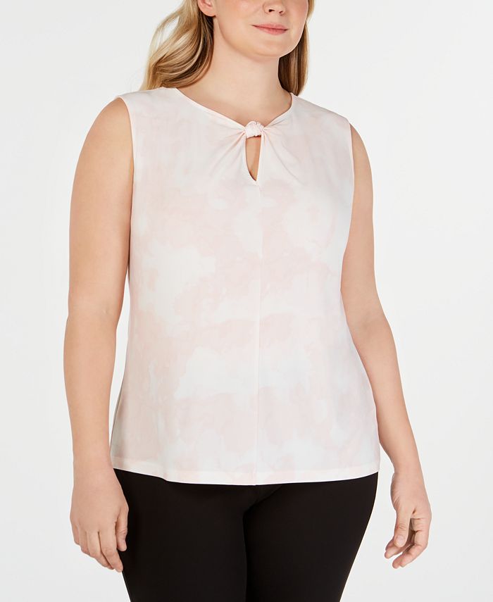 Nine West Plus Size Printed Keyhole Twist Blouse - Macy's