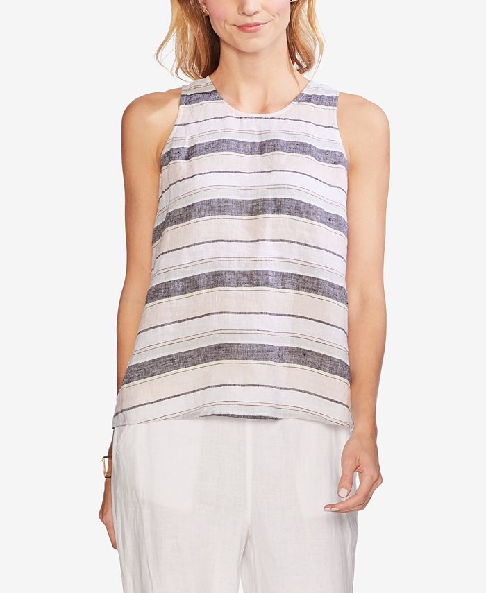 Vince Camuto Linen Striped Split-Back Top - Macy's