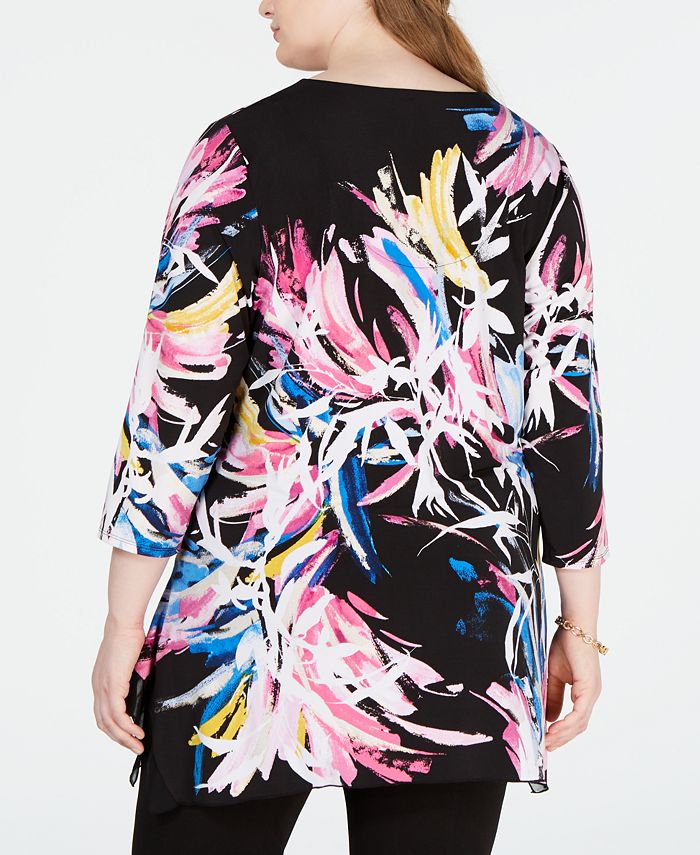 JM Collection Plus Size Printed Keyhole Top, Created for Macy's - Macy's