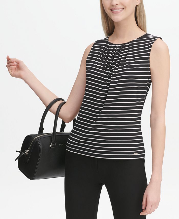 Calvin Klein Striped Pleated Top - Macy's