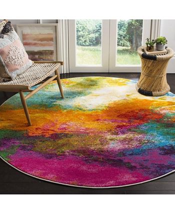 Safavieh Watercolor Orange and Green 6'7" x 6'7" Round Area Rug - Macy's