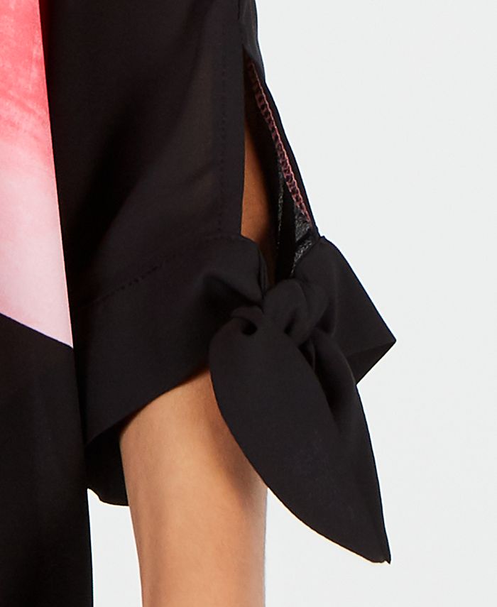 Alfani Mixed-Print Roll-Front Blouse, Created for Macy's - Macy's