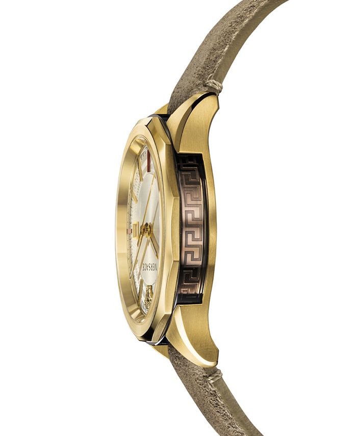 Versace Men's Swiss Glaze Brown Leather Strap Watch 43mm - Macy's