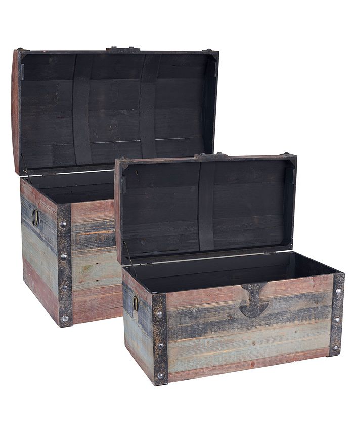 Household Essentials Set of 2 Weathered Wooden Storage Trunks - Macy's