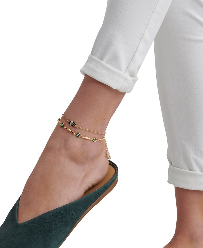 Lucky Brand Gold-Tone 2-Pc. Set Charm Anklet, Created for Macy's - Macy's