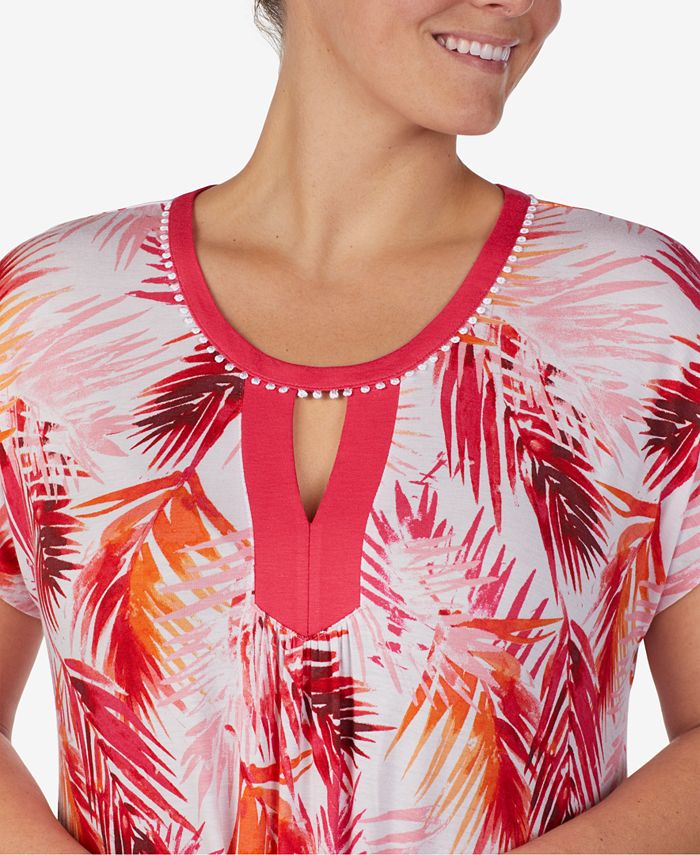 Ellen Tracy Printed Pom-Pom Trim Caftan Nightgown - Macy's