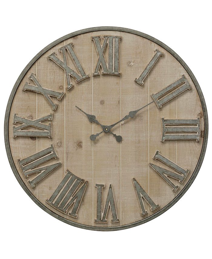 StyleCraft Industrial Wood and Galvanized Metal Wall Clock - Macy's