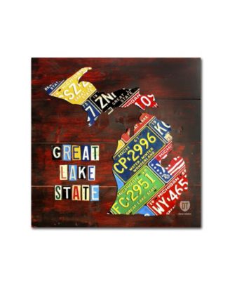 Design Turnpike 'Michigan License Plate Map' Canvas Art - 35" x 35" x 2 ...