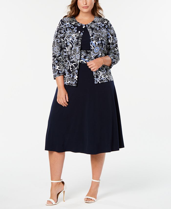 Jessica Howard Plus Size Printed Jacket & Dress - Macy's