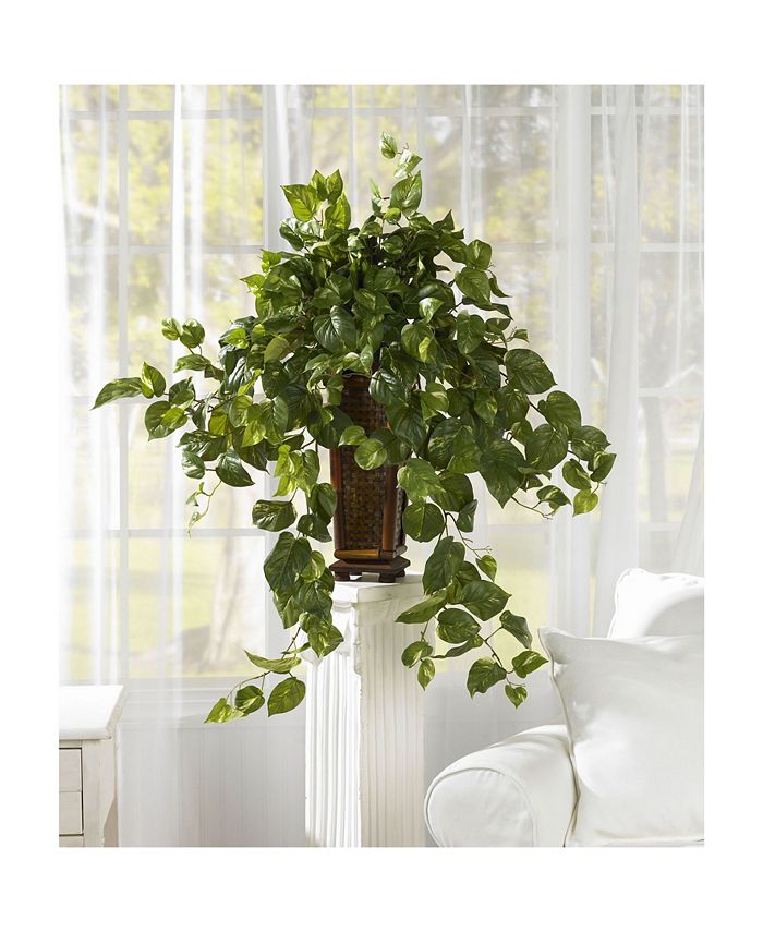 Nearly Natural Vining Pothos w/ Decorative Vase Silk Plant - Macy's