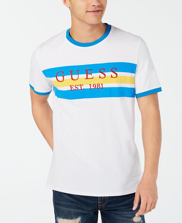 GUESS Men's Striped Logo T-Shirt - Macy's