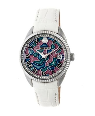 Empress Helena Automatic White Leather Watch 36mm - Macy's