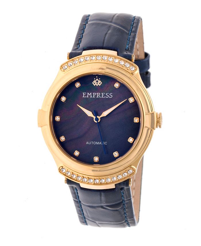 Empress Francesca Automatic Navy Leather Watch 35mm - Macy's