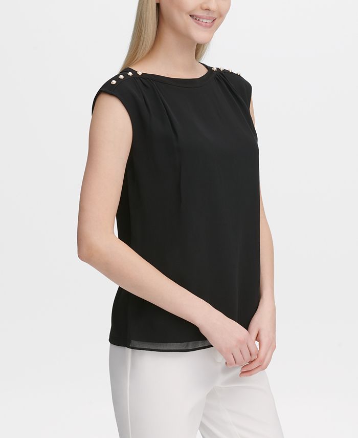 Calvin Klein Embellished Chiffon Top - Macy's