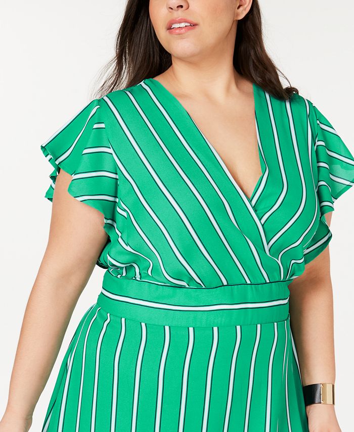 Monteau Trendy Plus Size Striped Flutter Wrap Dress - Macy's