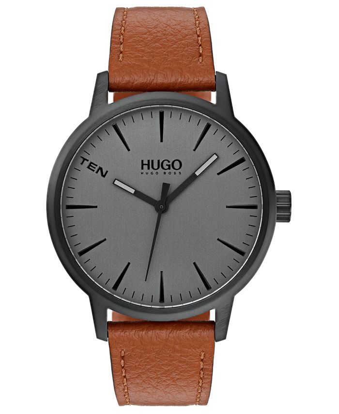 HUGO Men's #Stand Brown Leather Strap Watch 40mm - Macy's