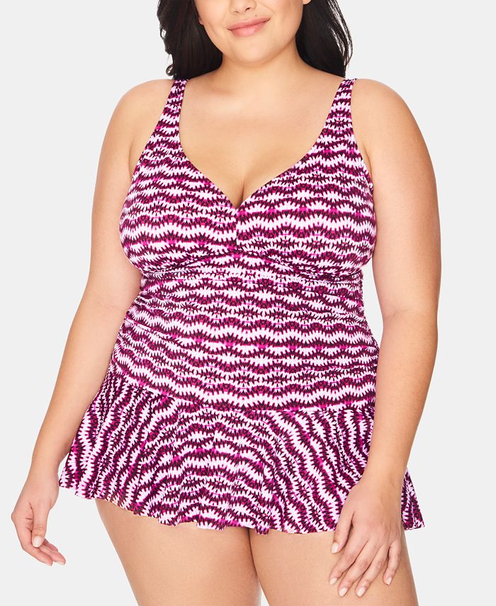 Swim Solutions Plus Size Spring Play V Neck Swimdress Created For Macy