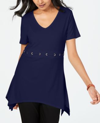 JM Collection Grommet-Waist V-Neck Tunic, Created for Macy's - Macy's